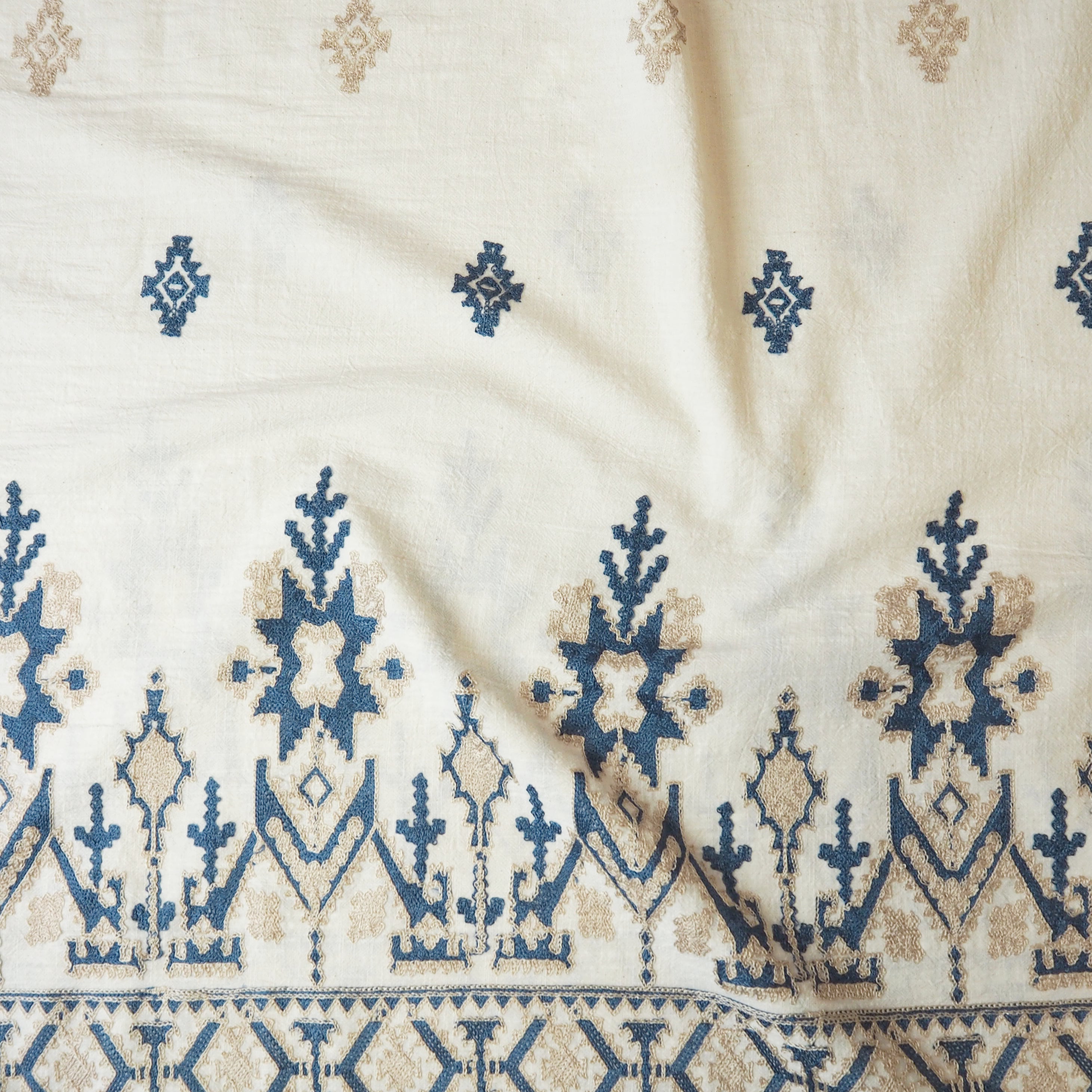 Geo Border Embroidered Cotton Blend Fabric | Guthrie & Ghani