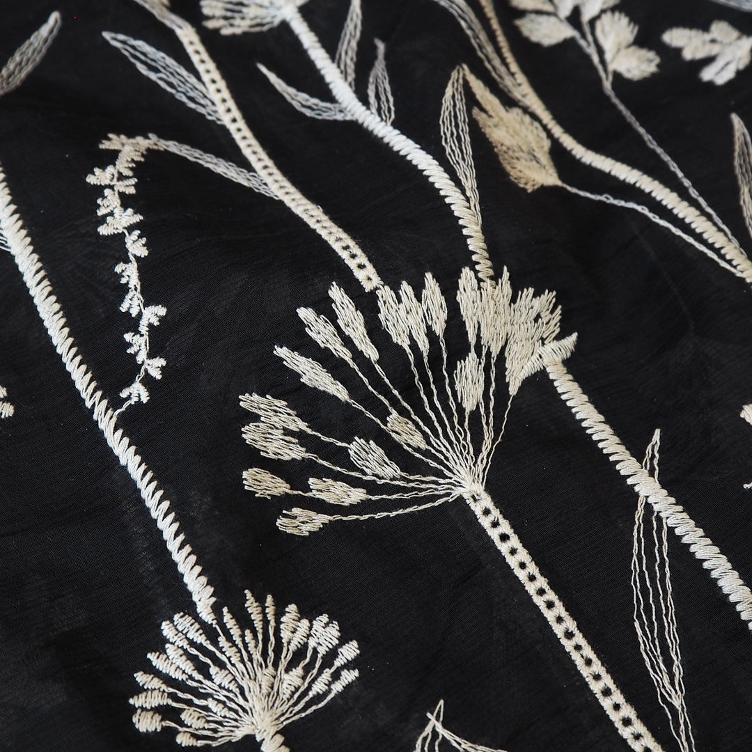 Jet Embroidered Stems Lyocell Blend Fabric | Guthrie & Ghani