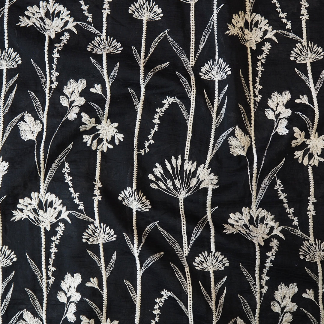 Jet Embroidered Stems Lyocell Blend Fabric | Guthrie & Ghani