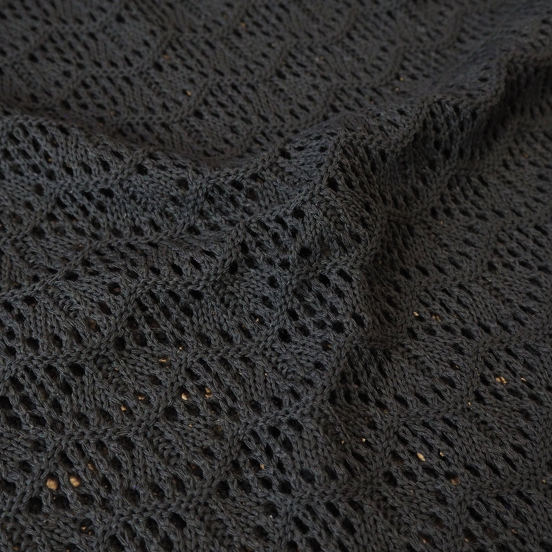 Black Crochet Waves Cotton Knit Fabric | Guthrie & Ghani