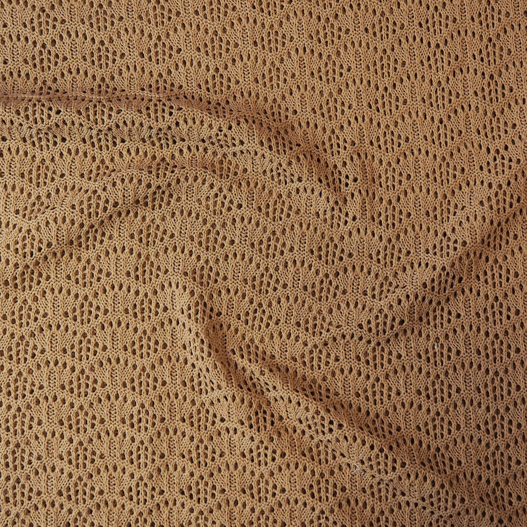 Caramel Crochet Waves Cotton Knit Fabric | Guthrie & Ghani